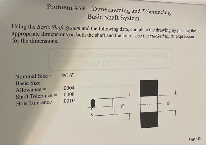 Solved Problem #39—Dimensioning and Tolerancing Basic Shaft | Chegg.com