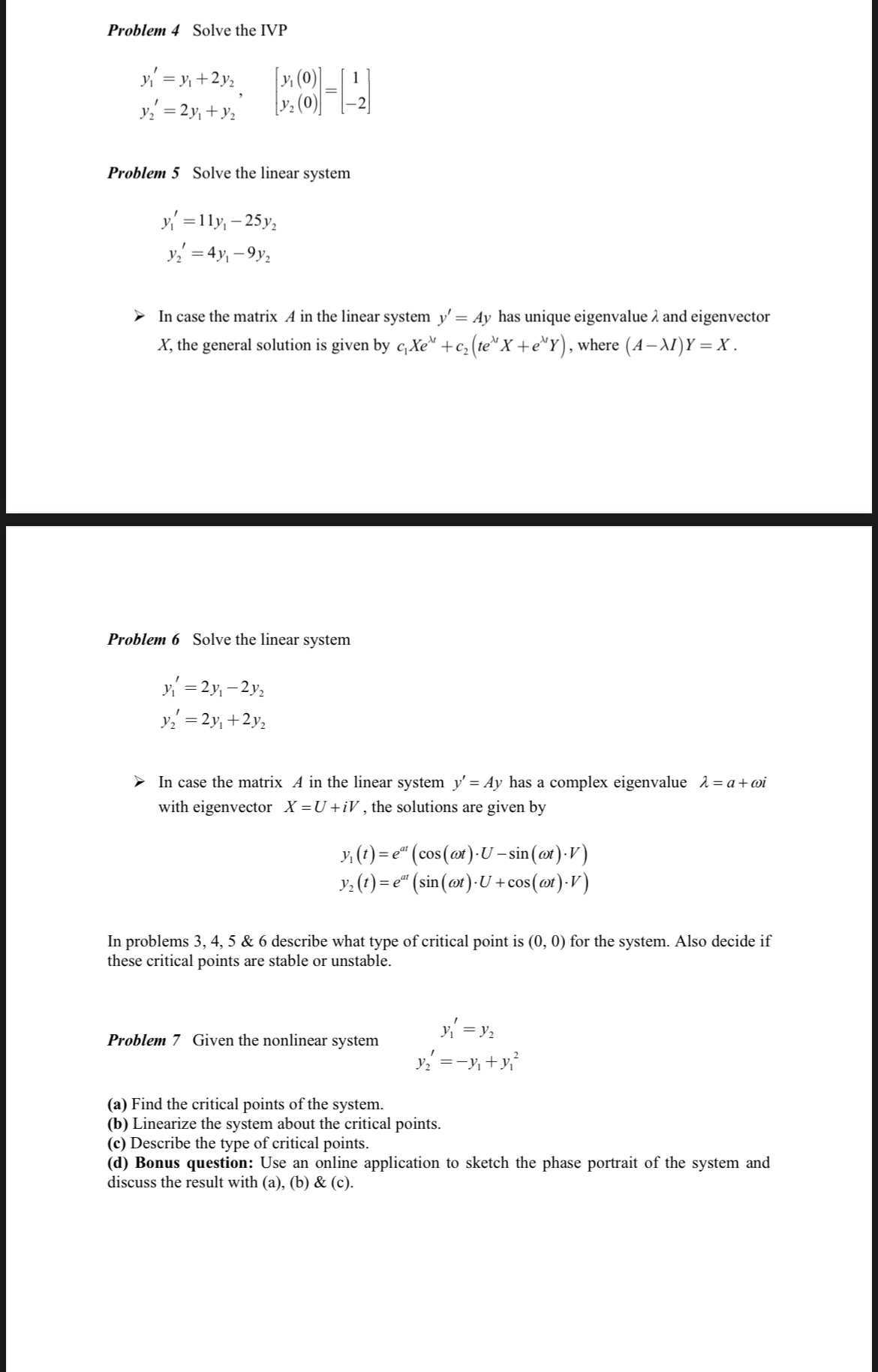 Problem 4 ﻿Solve the IVP]=[y1+2y2Problem 5 ﻿Solve the | Chegg.com