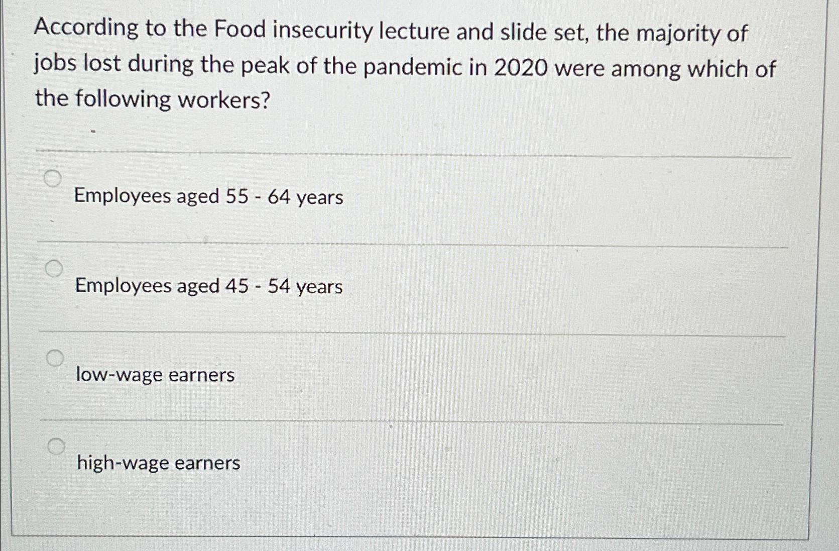 Solved According to the Food insecurity lecture and slide | Chegg.com