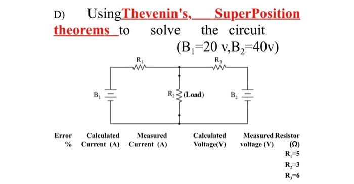 Solved D) UsingThevenin's, SuperPosition theorems to solve | Chegg.com