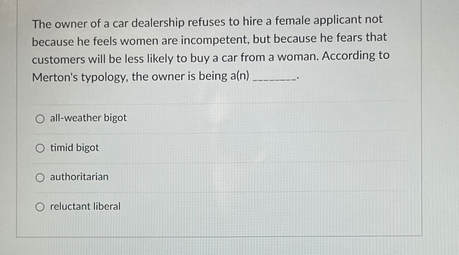 Solved The owner of a car dealership refuses to hire a | Chegg.com