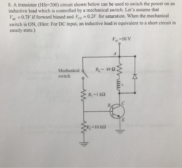 Solved 8. A transistor (Hfe=200) circuit shown below can be | Chegg.com