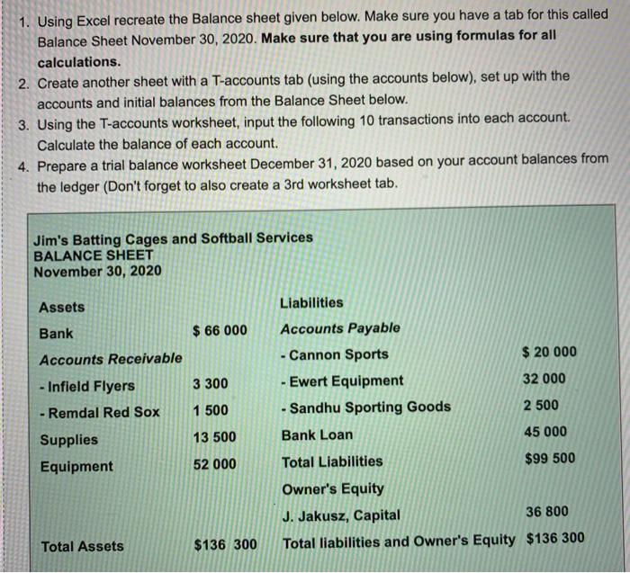 Solved 1. Using Excel recreate the Balance sheet given | Chegg.com