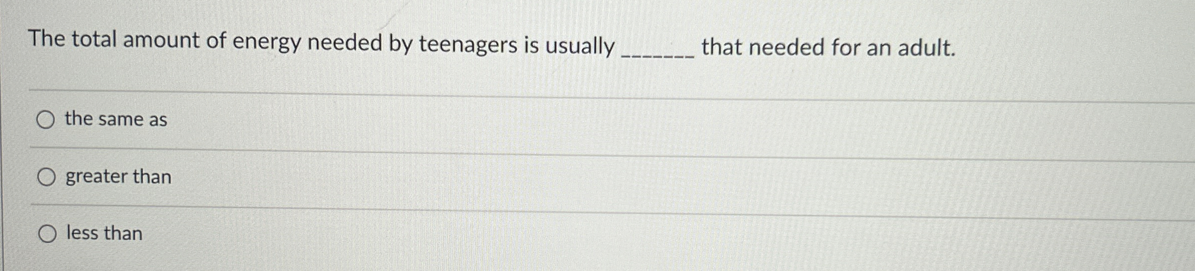 Solved The total amount of energy needed by teenagers is | Chegg.com
