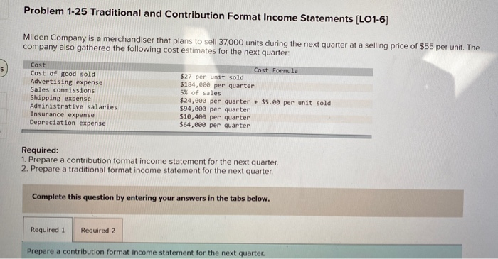 Solved Problem 1-25 Traditional and Contribution Format | Chegg.com