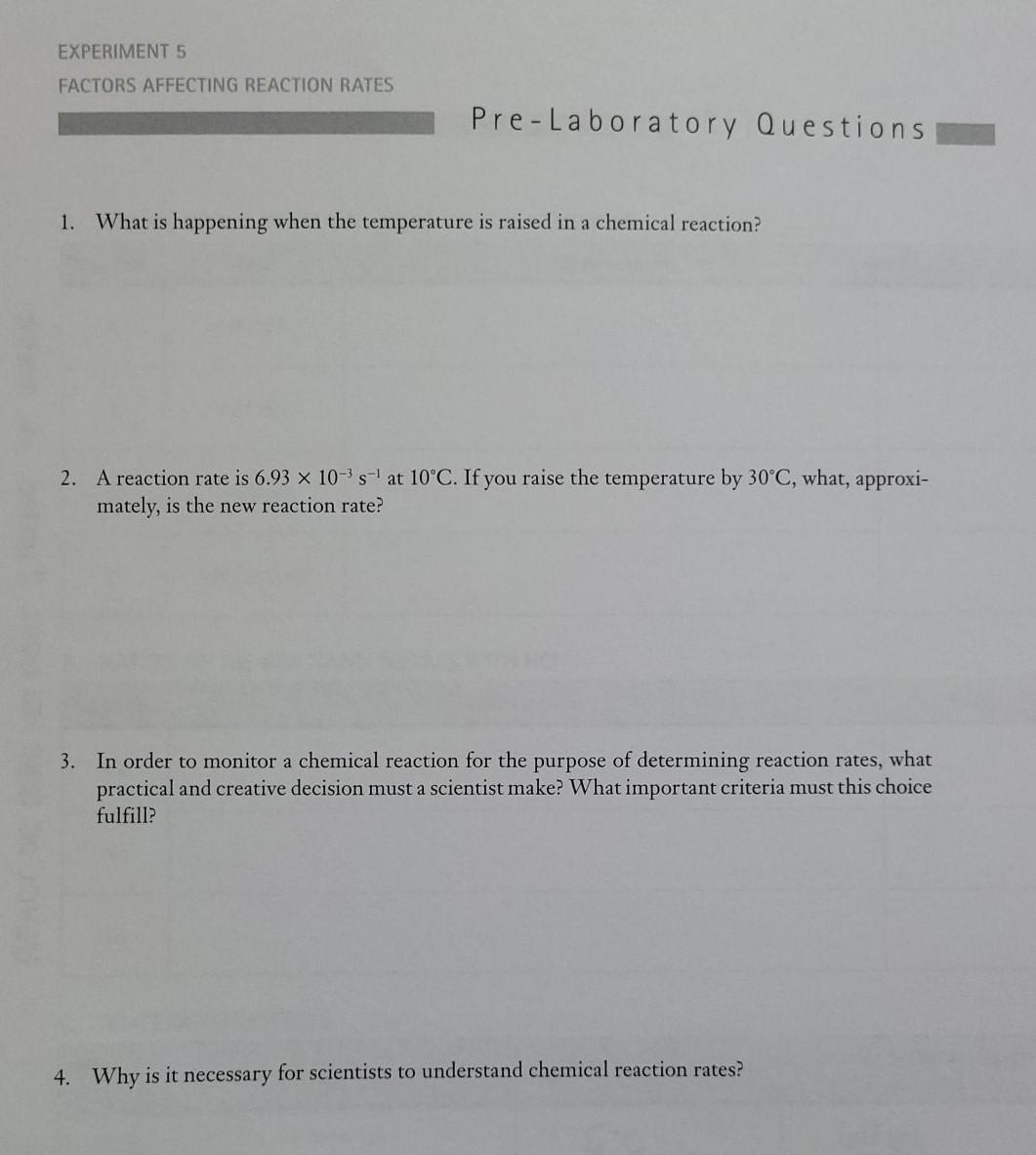 Solved EXPERIMENT 5 FACTORS AFFECTING REACTION RATES | Chegg.com
