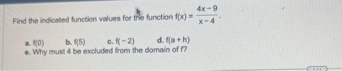 Solved Find the indicated function values for the function | Chegg.com