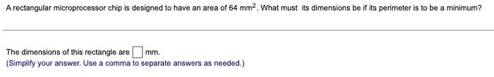 Solved A rectangular microprocessor chip is designed to have | Chegg.com