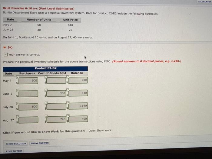 Solved CALCULATOR Brief Exercise 6-10 a-c (Part Level | Chegg.com