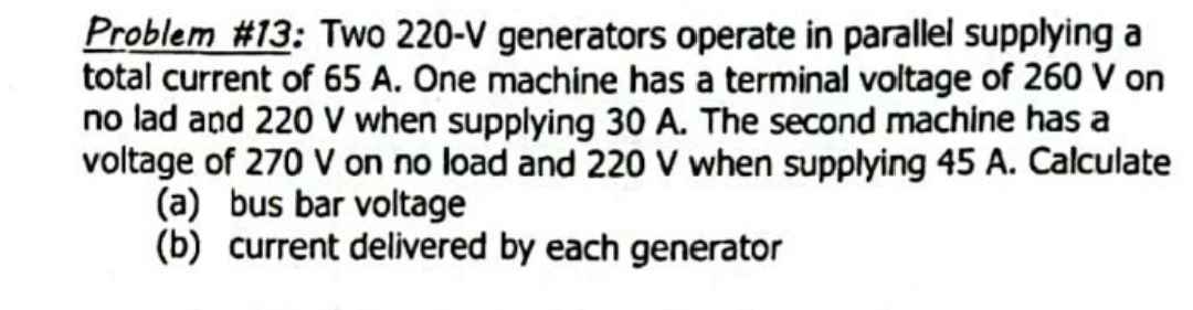 Solved Problem #13: Two 220-V generators operate in parallel | Chegg.com