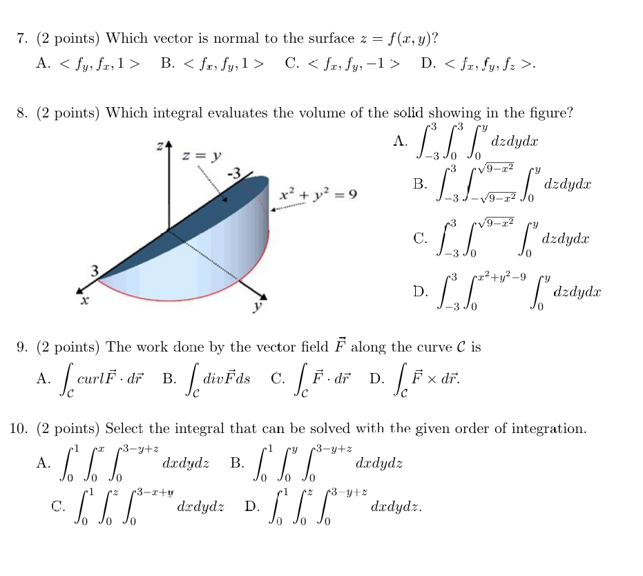 Solved (2 ﻿points) ﻿Which vector is ﻿normal to ﻿the surface | Chegg.com