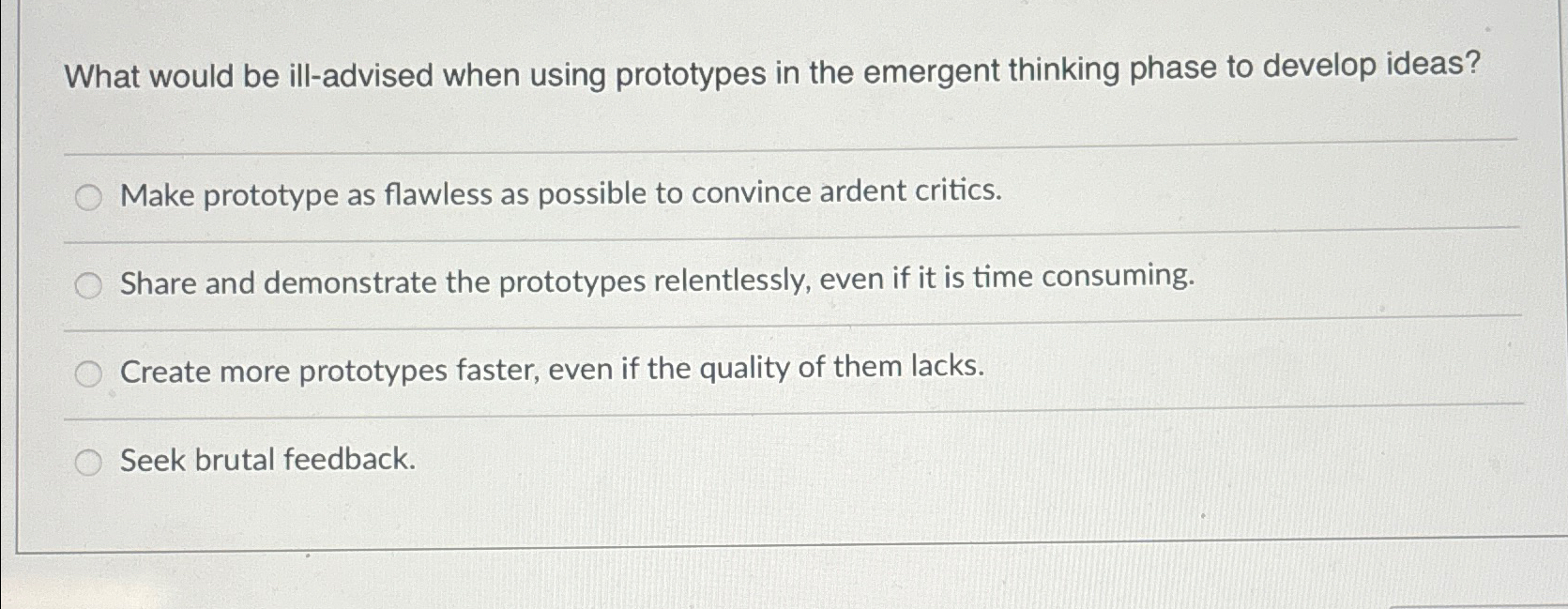 Solved What would be ill-advised when using prototypes in | Chegg.com