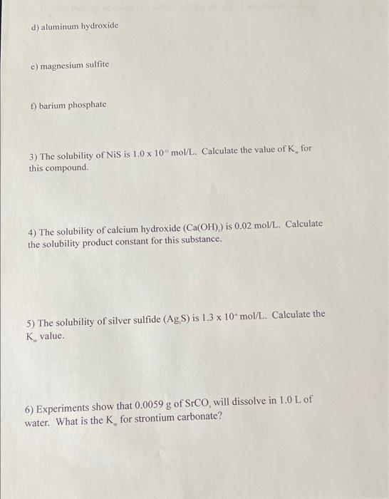 Solved Ksp - Basic Calculations 1) Write the dissociation | Chegg.com