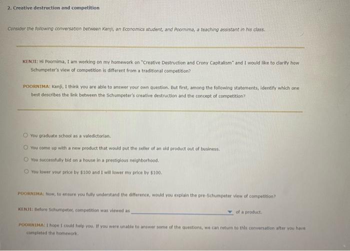 Solved 2. Creative destruction and competition Consider the | Chegg.com