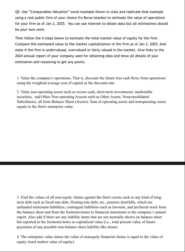 Solved Q5. ﻿Use "Comparables Valuation" excel example shown | Chegg.com