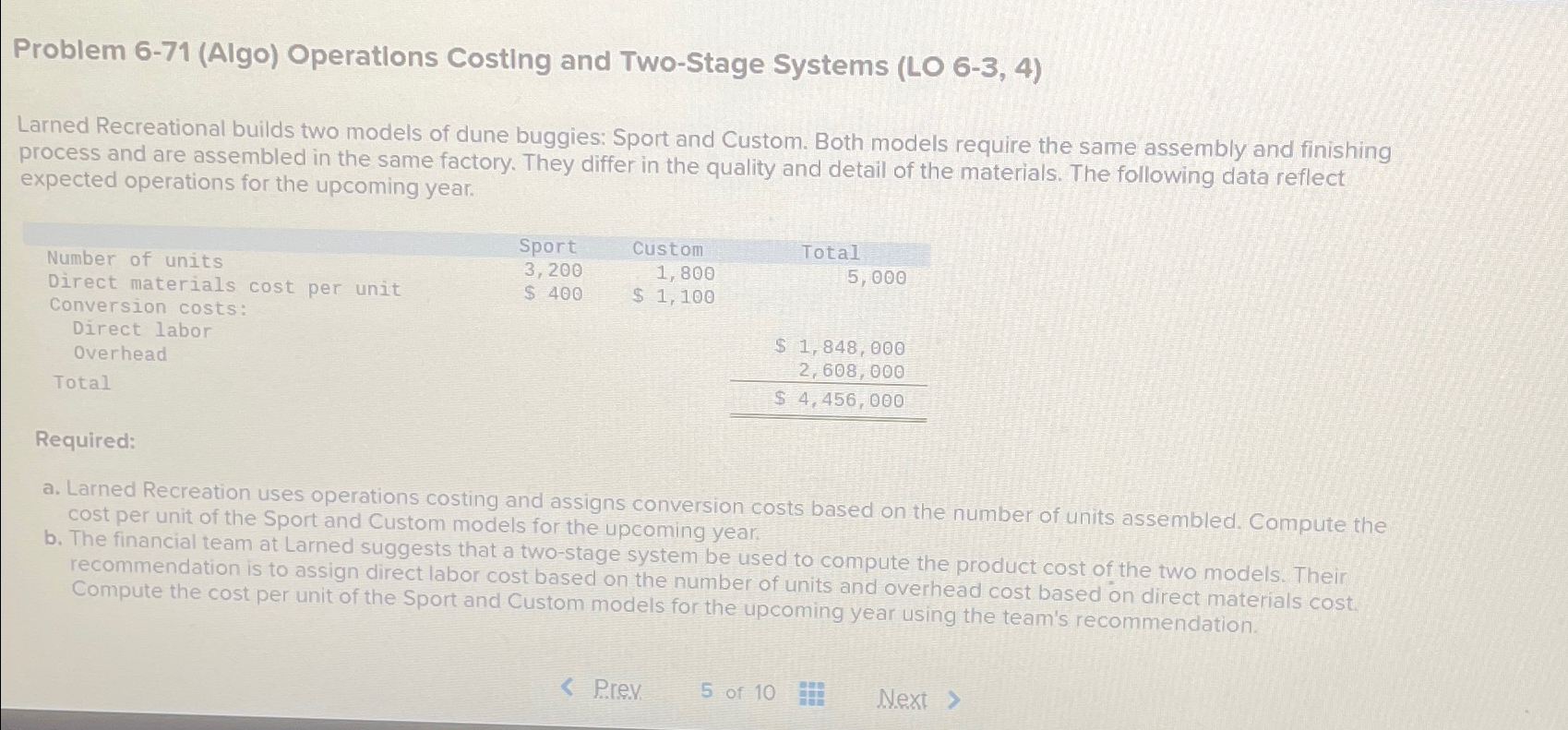 Solved Problem 6-71 (Algo) ﻿Operations Costing and Two-Stage | Chegg.com