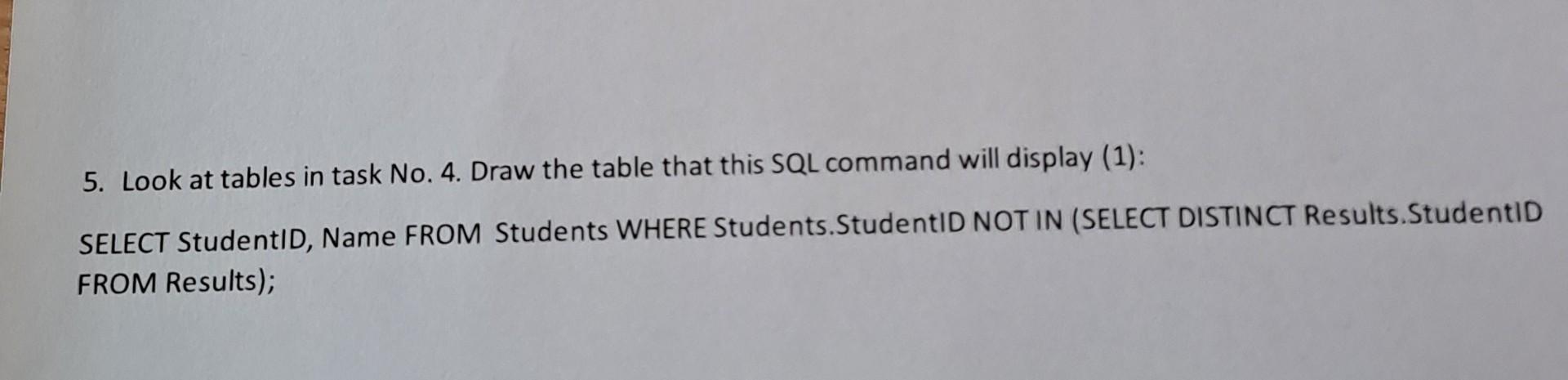 Solved 5. Look at tables in task No. 4. Draw the table that | Chegg.com