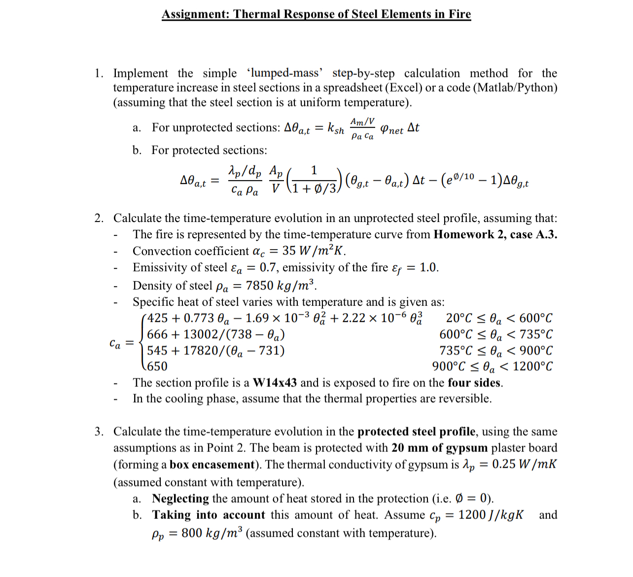 Solved Assignment: Thermal Response of Steel Elements in | Chegg.com