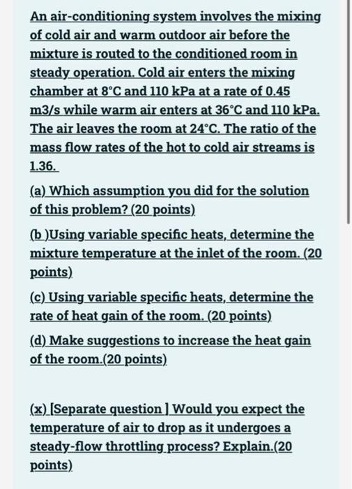 Solved An air-conditioning system involves the mixing of | Chegg.com