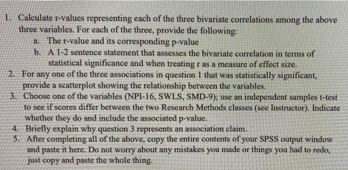 Solved 1. Calculate r-values representing each of the three | Chegg.com
