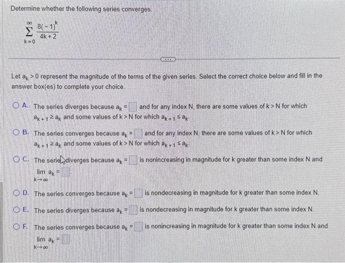 Solved Determine whether the following series converges | Chegg.com
