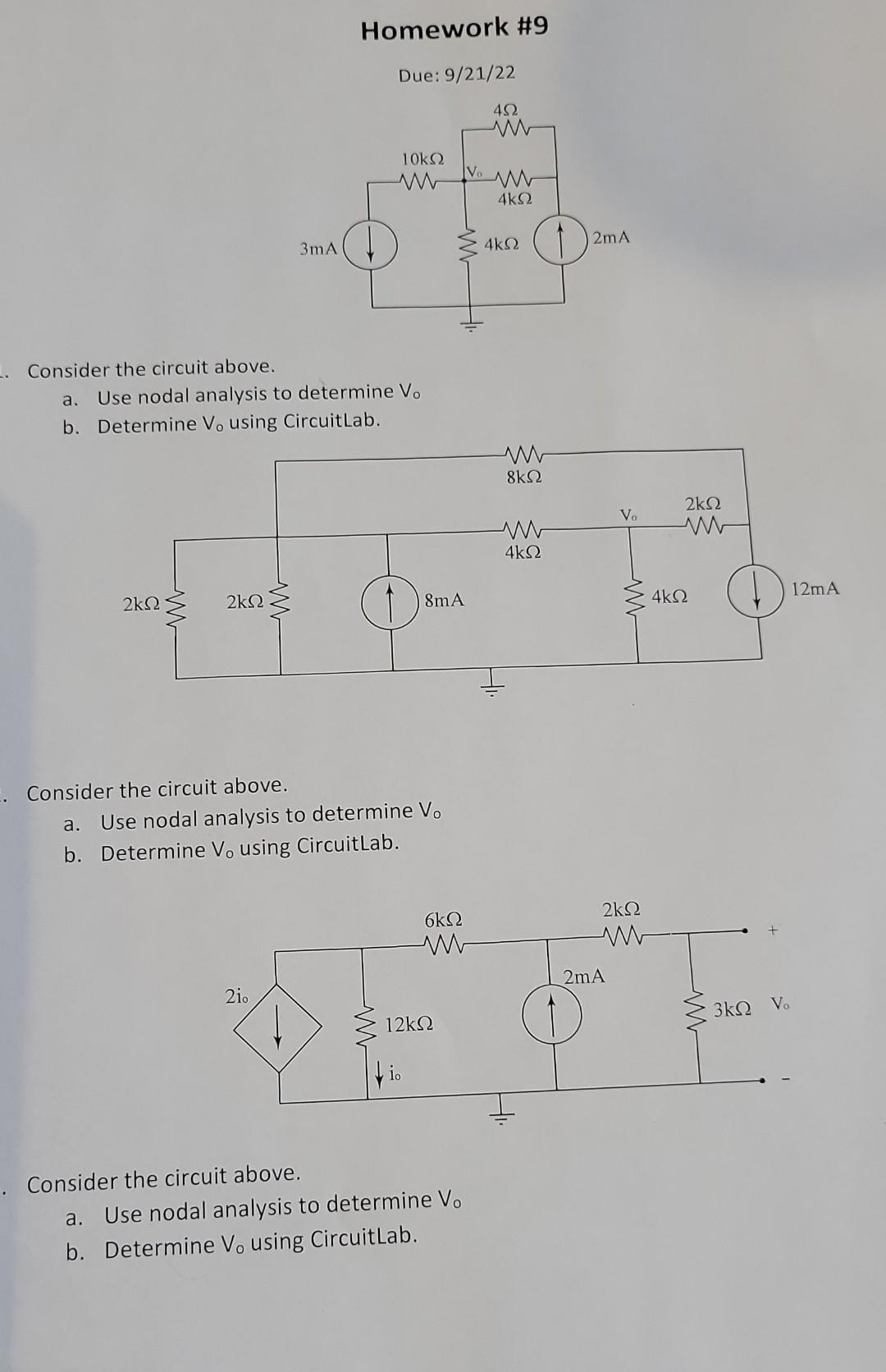 Solved Homework 9 Due 9 21 22 Consider The Circuit Above