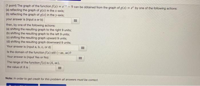 Solved (1 point) The graph of the function f(x) = -9 can be | Chegg.com