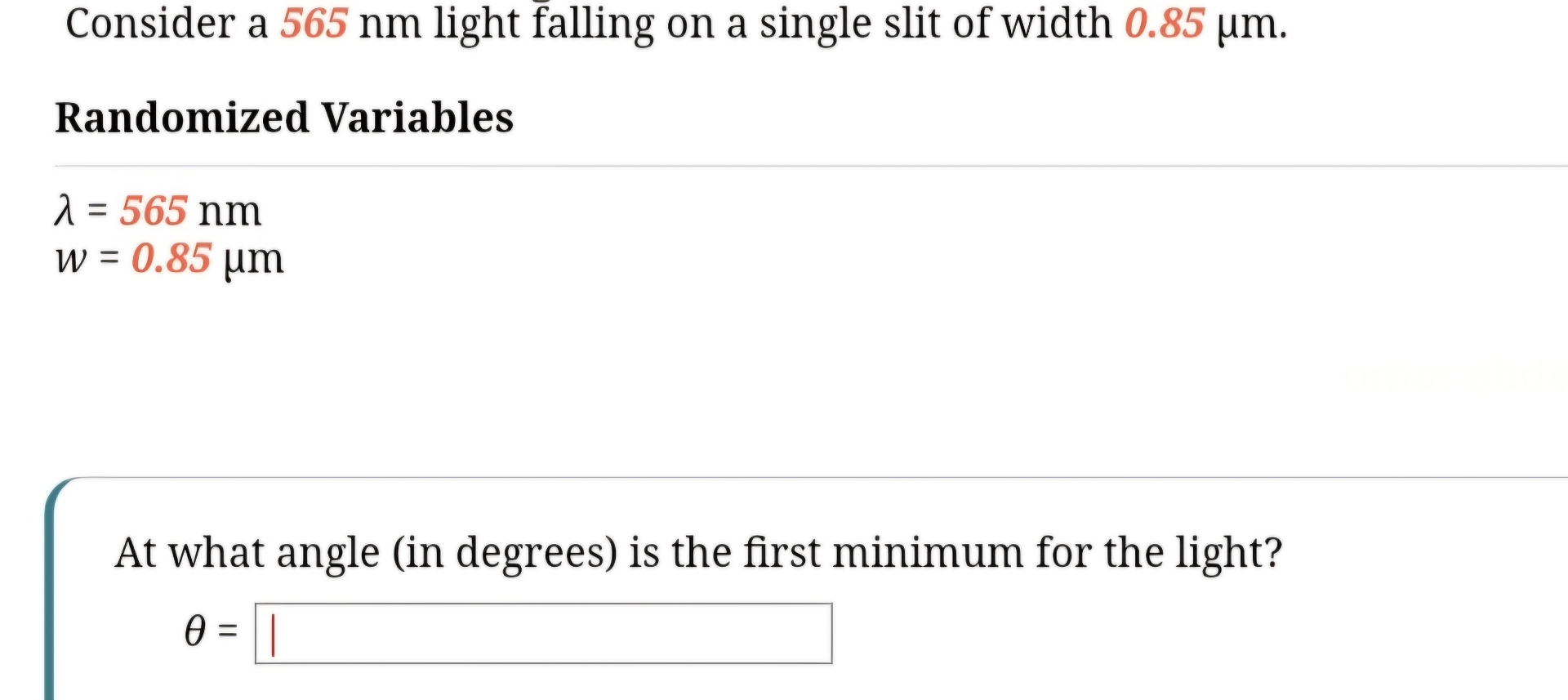 Solved Consider a 565 ﻿nm light falling on a single slit of | Chegg.com