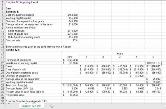 Solved 1 Chapter 12: Applying Excel 3 Data 4 Example E 5 | Chegg.com