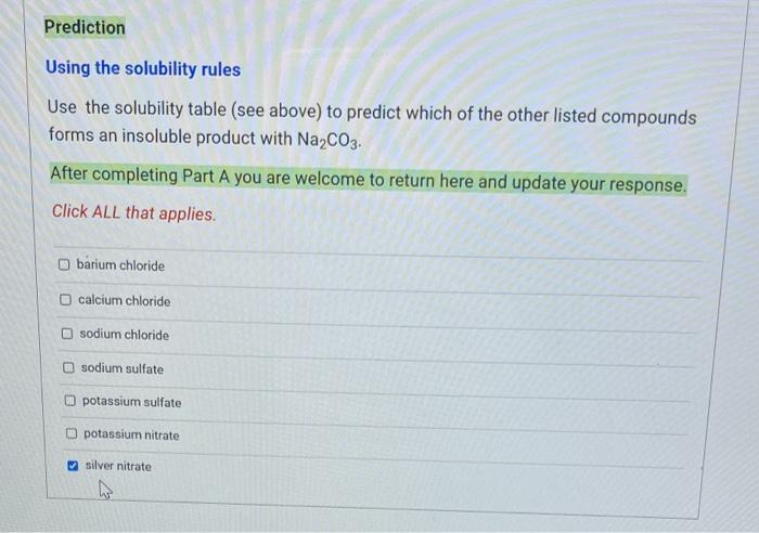 Solved Prediction Using the solubility rules Use the | Chegg.com
