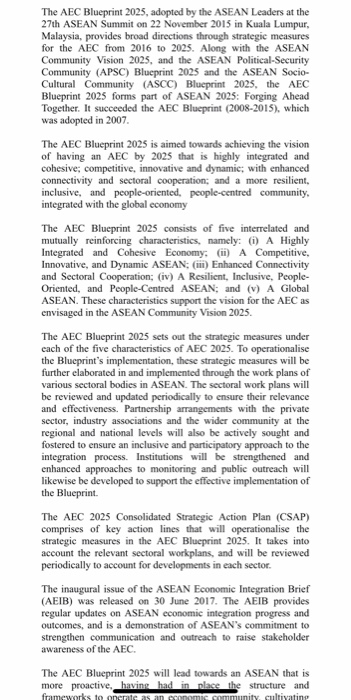 The AEC Blueprint 2025, adopted by the ASEAN Leaders | Chegg.com