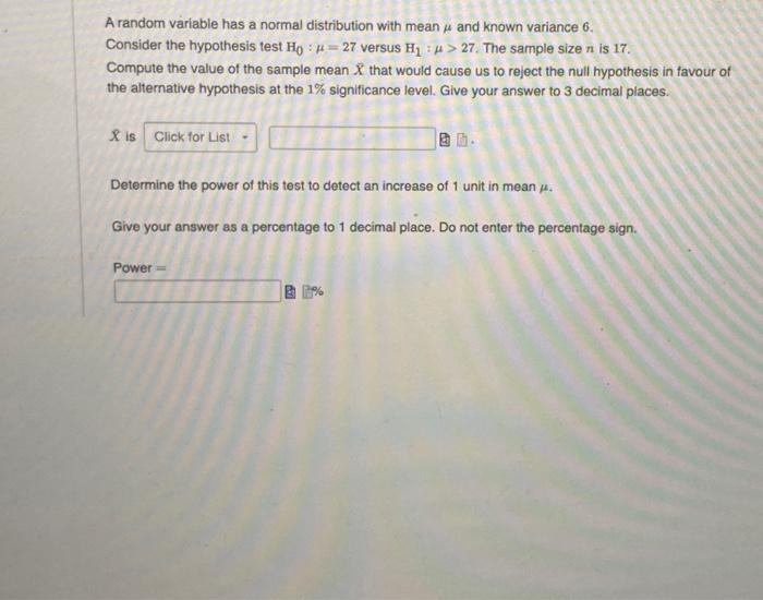 Solved A random variable has a normal distribution with mean | Chegg.com