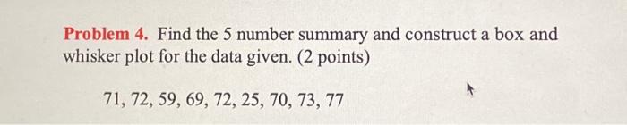 Solved Problem 4. Find the 5 number summary and construct a | Chegg.com