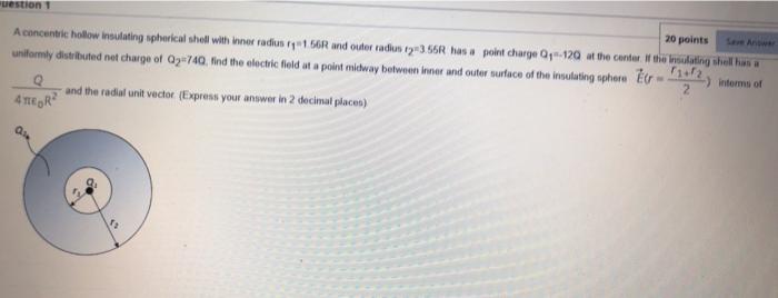 Solved uestion 1 20 points A concentric hollow insulating | Chegg.com