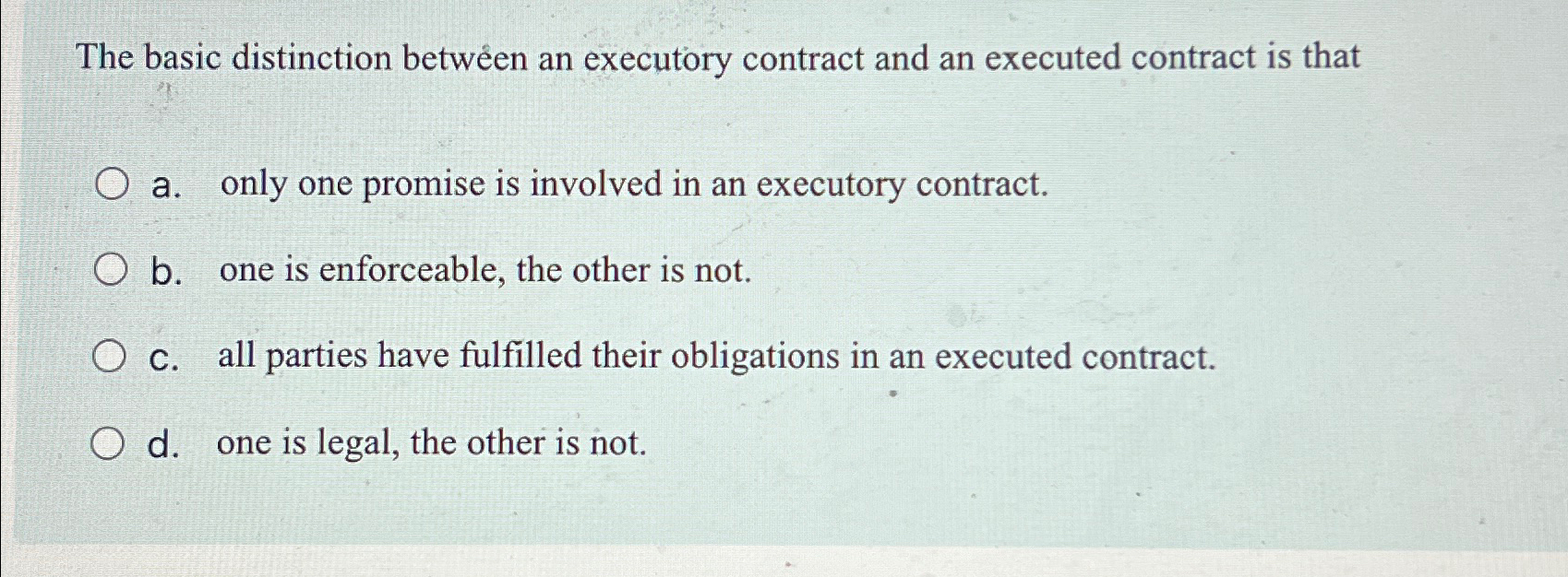 Solved The basic distinction between an executory contract | Chegg.com