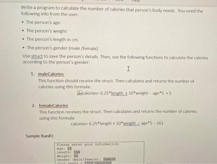 Solved Write a program to calculate the number of calories | Chegg.com