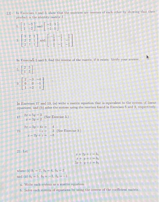 Solved 26. In Exercises 1 and 3, show that the matrices are | Chegg.com