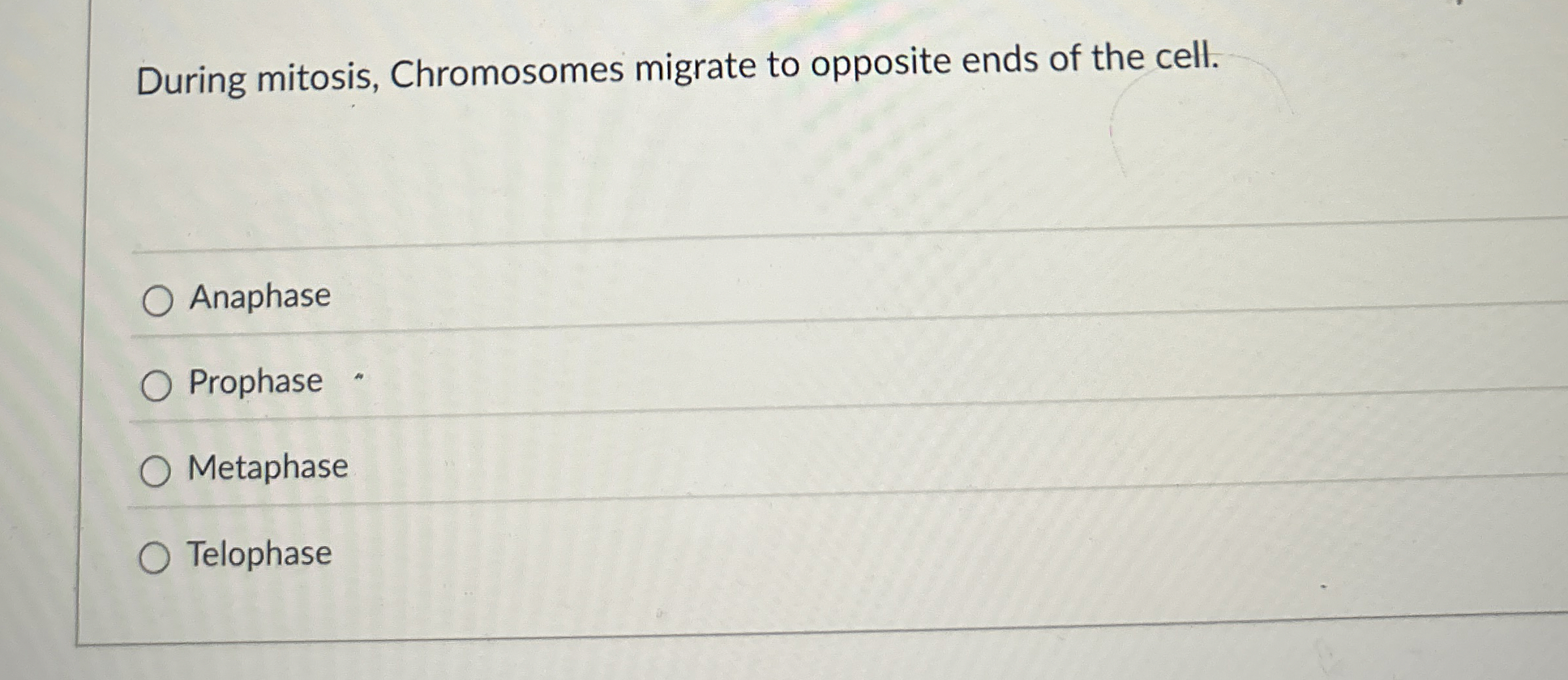 Solved During mitosis, Chromosomes migrate to opposite ends | Chegg.com