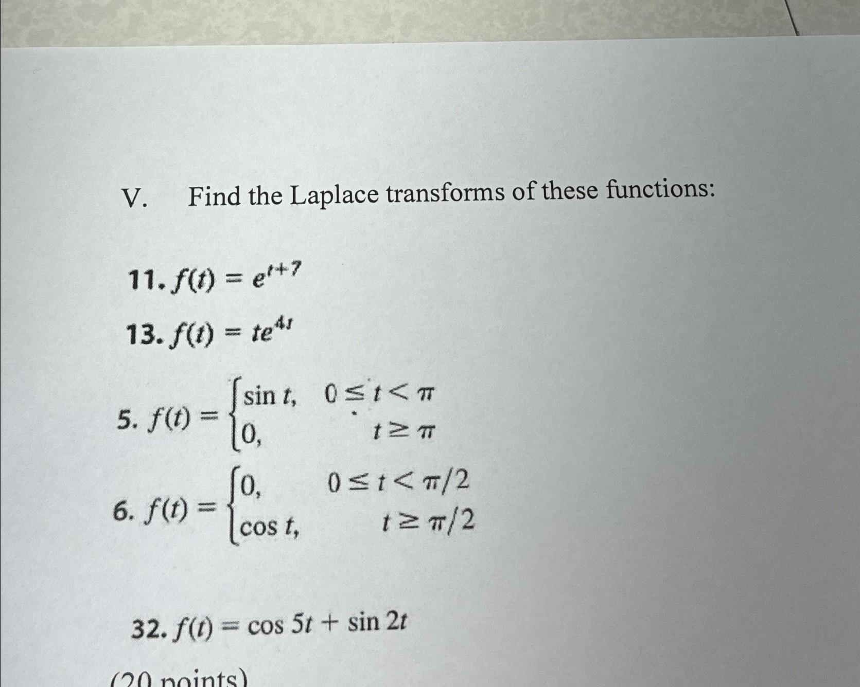 Solved V. ﻿Find the Laplace transforms of these | Chegg.com