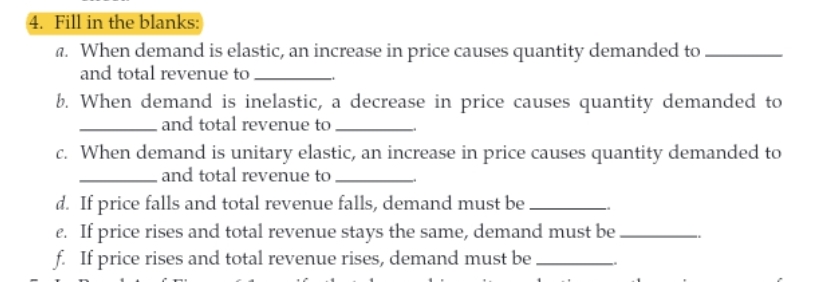 Solved Fill in the blanks:a. ﻿When demand is elastic, an | Chegg.com