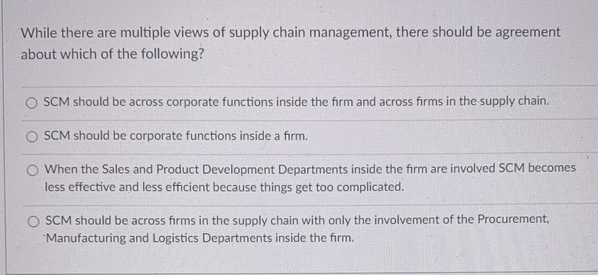 Solved While there are multiple views of supply chain | Chegg.com