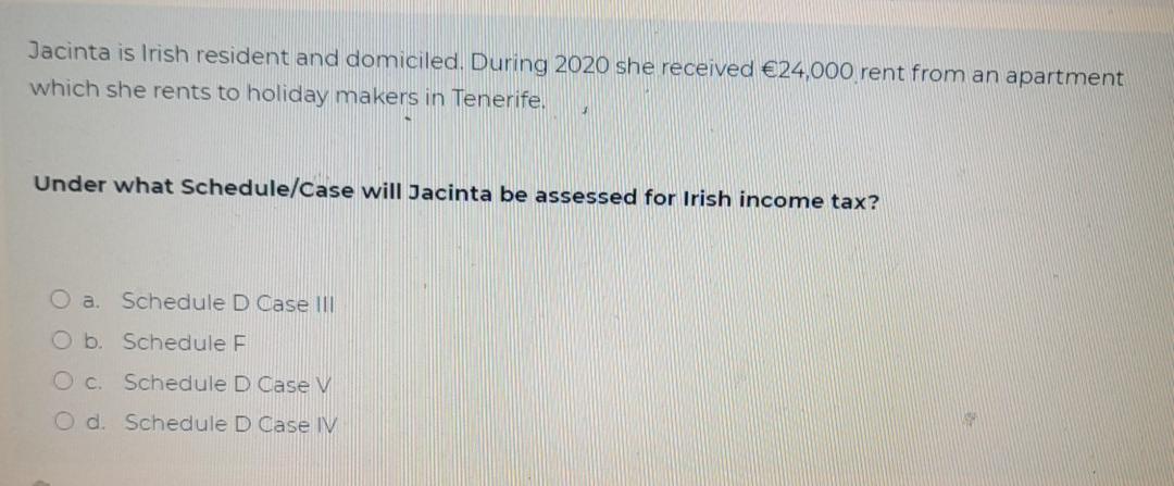 Solved Jacinta is Irish resident and domiciled. During 2020 | Chegg.com