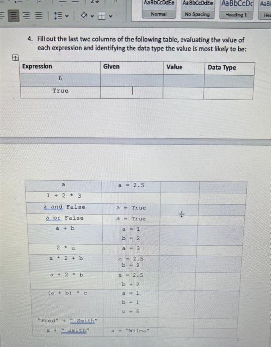 Solved 4. Fill out the last two columns of the following | Chegg.com