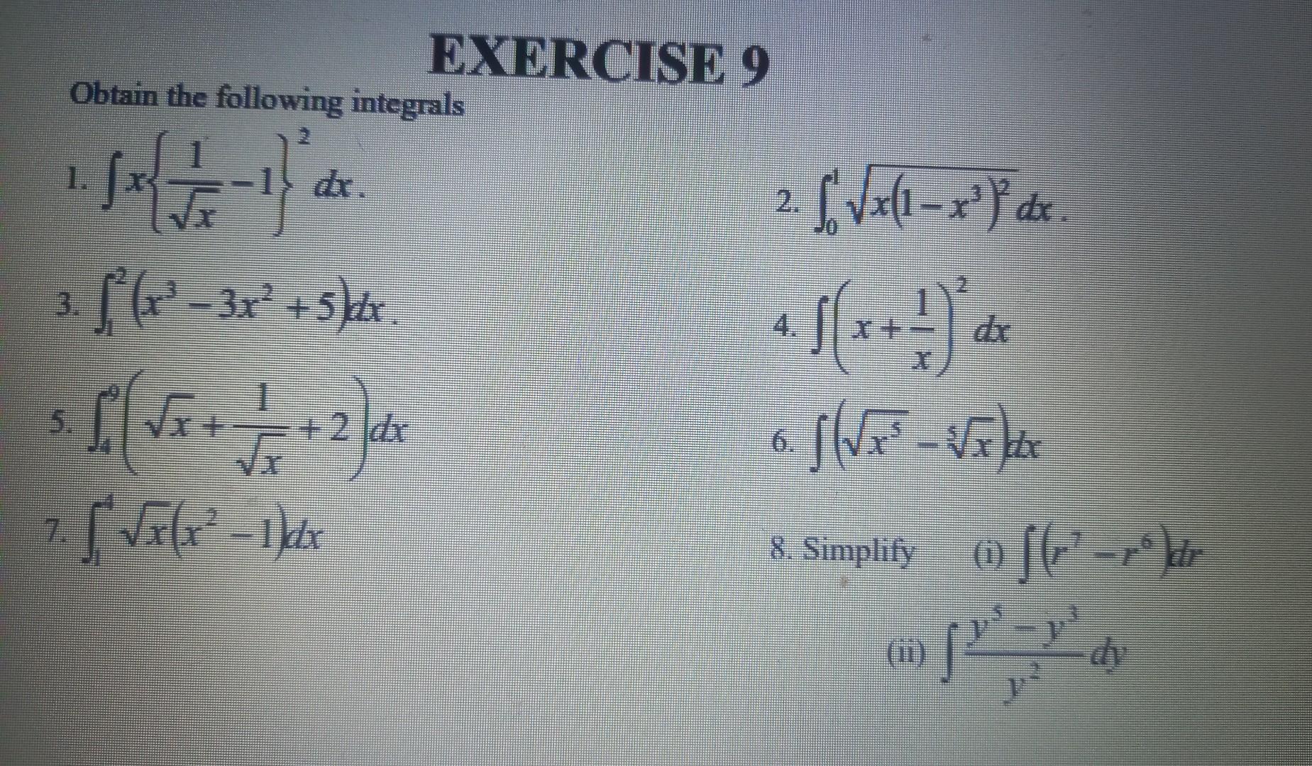 Solved Obtain the following integrals | Chegg.com