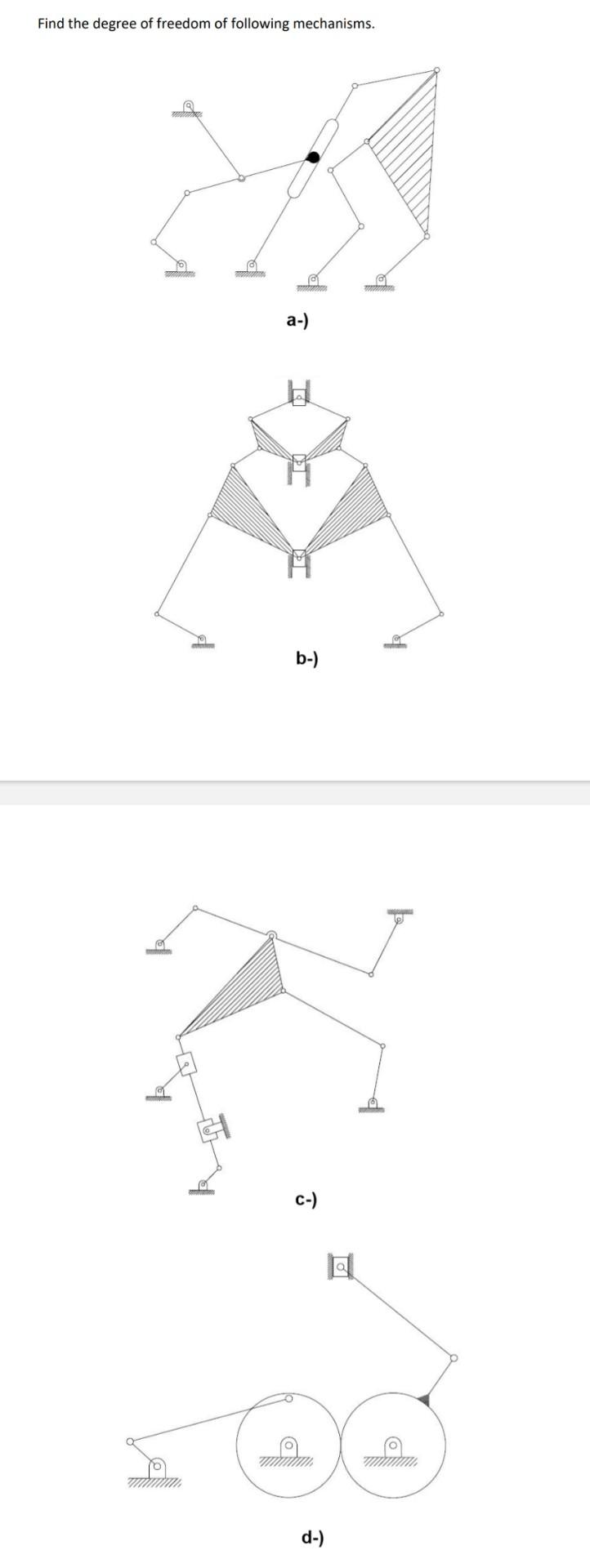 Solved Find the degree of freedom of following mechanisms. | Chegg.com
