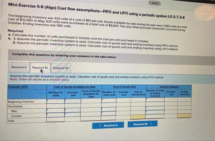 Solved Mini-Exercise 5-6 (Algo) Cost flow assumptions-FIFO | Chegg.com