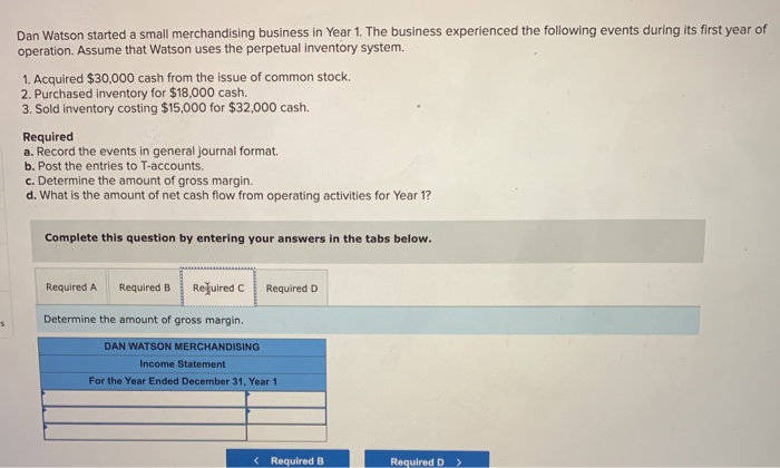 Solved Dan Watson started a small merchandising business in | Chegg.com