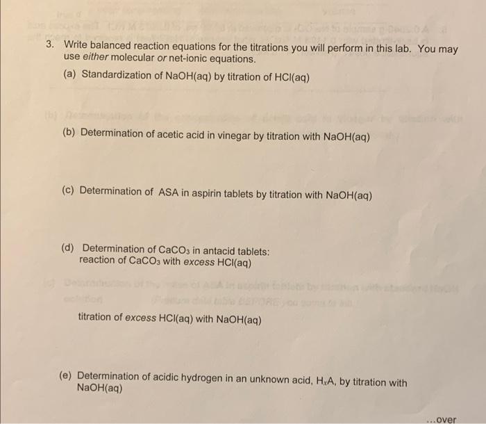 Solved 3 Write Balanced Reaction Equations For The
