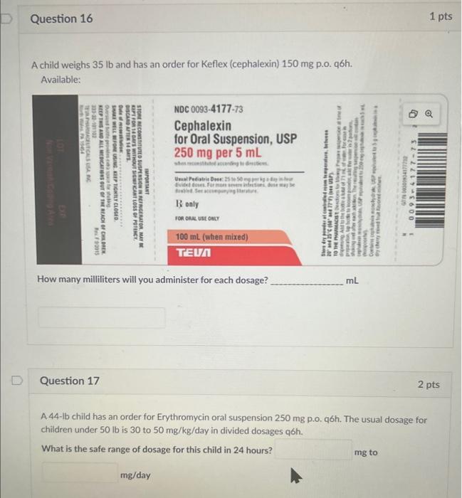 Solved A 40−lb child who is 5 years old has an order for | Chegg.com