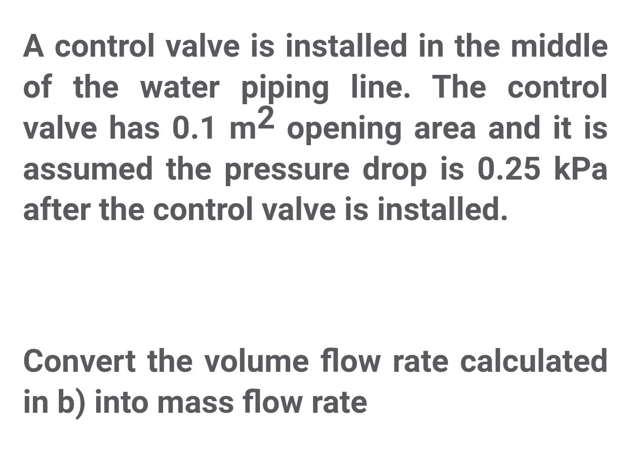 Solved A control valve is installed in the middle of the | Chegg.com